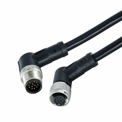 China CuZn M12 Waterproof Electrical Wire Connector 3 Pin Male to Female Right Angle TPU IP67 for sale
