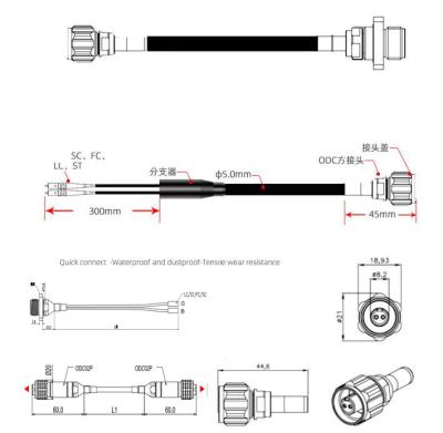 China 2 Core ODC Socket Plug to LC TPU Connector for Fiber Optic Patch Cables in BBU RRU Base Station for sale