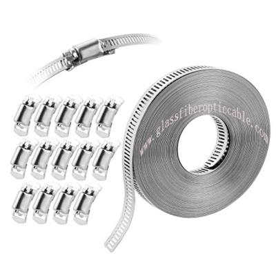 China Adjustable 304 Stainless Steel Worm Gear Hose Clamp Strap With Fasteners for sale