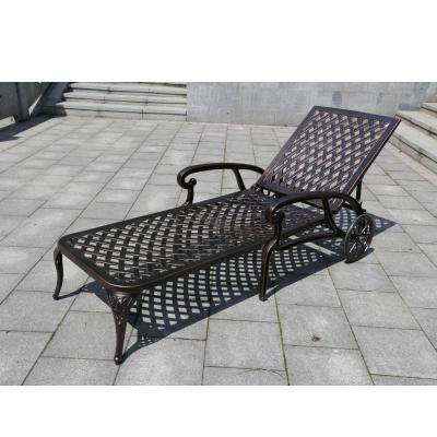 China HIFINE HFL-069 Antique Cast Aluminum Sun Lounger Sunbed with Wheel Outdoor Furniture for sale
