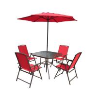 China Outdoor Modern Metal Folding Foldable Garden Chairs and Table Patio Furniture Garden Patio Set with Umbrella for sale