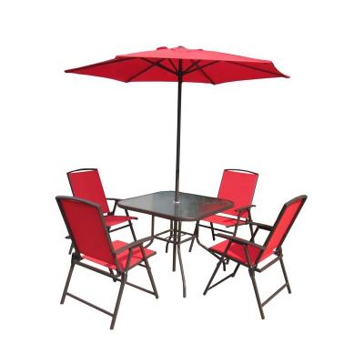China Outdoor Modern Metal Folding Foldable Garden Chairs and Table Patio Furniture Garden Patio Set with Umbrella for sale