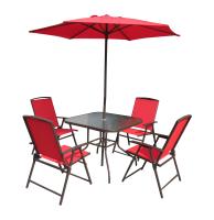 China Outdoor Modern Metal Folding Foldable Garden Chairs and Table Patio Furniture Garden Patio Set with Umbrella for sale