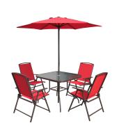 China Outdoor Modern Metal Folding Foldable Garden Chairs and Table Patio Furniture Garden Patio Set with Umbrella for sale