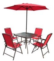 China Outdoor Modern Metal Folding Foldable Garden Chairs and Table Patio Furniture Garden Patio Set with Umbrella for sale