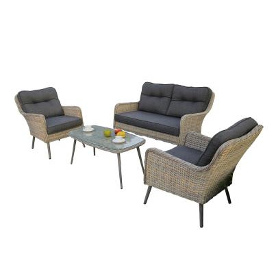 China Outdoor Backyard Furniture PE Rattan Chairs With Cushion and Patio Table Luxury Garden Set for sale