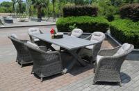 China Water Proof Garden Outdoor Furniture Brushed Aluminum Table  Patio Restaurant Dining Set for sale