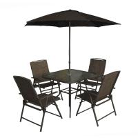 China Outdoor Folding Patio Garden 6pcs Table Dining 4 Folding Chairs with Umbrella Set for sale