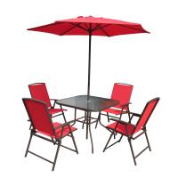 China Outdoor Folding Patio Garden 6pcs Table Dining 4 Folding Chairs with Umbrella Set for sale