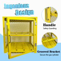 China 2-Tier Gas Cylinder Storage Cage 120LBS Per Shelf Ventilated Grooved Bracket Safety Mesh Cabinet with Handle for sale