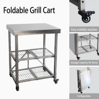 China Foldable Stainless Steel Kitchen Cart With Wheels | Portable Kitchen Island, Microwave Stand & Storage Cart For Home, Restaurant & BBQ for sale
