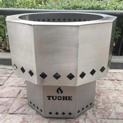 China Outdoor Smokeless Wood Fire Pit Stainless Steel 15 Inch Double Flame Fire Pit for sale