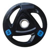 China Rubber Coated Tri Grip Weight Plate 1.25-25KG Cast Iron Gym Dumbbell Barbell Plate for sale