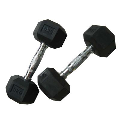 China Deluxe Black Hex Rubber Dumbbells Cast Iron Core 1-50kgs for Gym Fitness Weight Lifting for sale