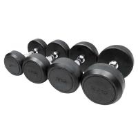 China Rubber Coated Round Dumbbell Set 2.5-50kgs Black Fixed Weight Gym Equipment for sale