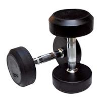 China Rubber Coated Round Dumbbell Set 2.5-50kgs Black Fixed Weight Gym Equipment for sale