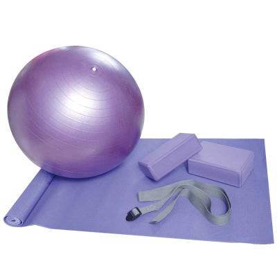 China 5 in 1 Yoga Set with 65cm Gym Ball Yoga Mat Block Strap PVC Exercise Kit for sale
