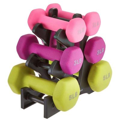 China Vinyl Coated Dumbbell Set 6kg 9kg 12kg with Rack Anti Slip Hexagon for sale