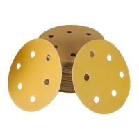 China 5 inch Gold Sanding Discs with Hook and Loop Backing 17 Holes Assorted Grits 60/80/120 for sale