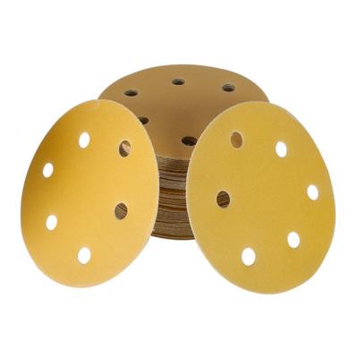 China 5 inch Gold Sanding Discs with Hook and Loop Backing 17 Holes Assorted Grits 60/80/120 for sale