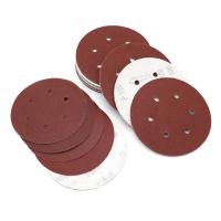 China 150mm 17 Holes Abrasive Sandpaper Disc with Hook Loop Backing Red Grit Size 24 -1000 for sale