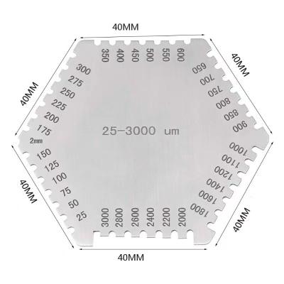 China Highly Durable Wet Film Comb Thickness Gauge Stainless Steel 25-3000um Hexagon Paint for sale