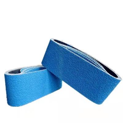 China Polyester Cloth Backing Blue Zirconia Sanding Belt for Wood Customization Support Size for sale