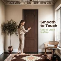 China Stable Recessed Panel Solid Core Wood Door Prehung Interior Design Deep Walnut Finish Easy-Clean Surface for sale