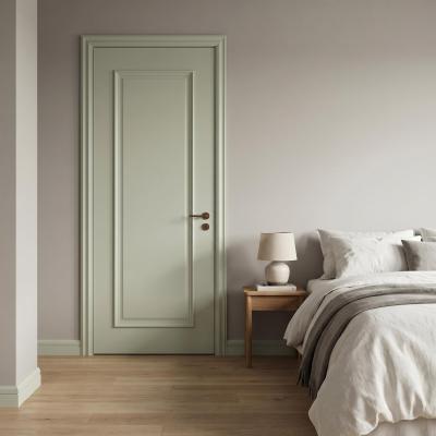 China Sage Green Recessed Panel Solid Wood Cottage Door Modern Wooden Front Design Matte Finish Farmhouse Interior for sale
