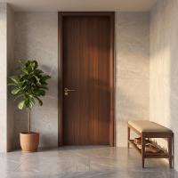 China Fluted Walnut Solid Core Bedroom Door Vertical Groove Hardwood Interior Design Silent Noise Reduction Lock for sale
