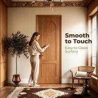 China Minimalist Natural Oak Custom Solid Wood Shaker Interior Door Supports Customization With Organic Modern Curved Recessed Panel Vertical Fluted Easy Clean Finish for sale