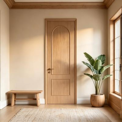 China Curved Recessed Panel 6 Panel Solid Wood Entrance Interior Door Natural Vertical Fluted Light Oak Dark Walnut Easy-Clean for sale