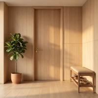 China Vertical Fluted Hardwood Interior Solid Core Bedroom Door Light Oak Dark Walnut Silent Lock Noise-Reducing Scandinavian for sale