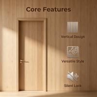 China Vertical Fluted Hardwood Interior Solid Core Bedroom Door Light Oak Dark Walnut Silent Lock Noise-Reducing Scandinavian for sale