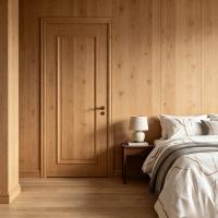 China Two-Tone Real Wood Interior Doors Indoor Wooden Doors Raised Curved Molded Panel Heavy-Duty Household Entry for sale