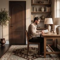 China Lacquered Solid Wood Composite Doors Natural Wood Interior Doors Sculpted Panel Robust Core Muted Tone Residential for sale