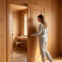 China Custom Eco Zero Formaldehyde Oak Solid Doors Oak Veneer Door Blank Curved Panel Design Family Home for sale