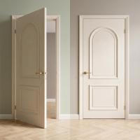 China Door Leaf Thickness 40 45 50mm or Customize White Oak Interior Doors Arched Raised Double Panel Sound Insulating Bedroom Workspace White Wooden Doors for sale