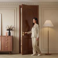 China Dark Brown Real Wood Doors Interior 2 Panel Solid Core Interior Doors Arched Raised Acoustic Swing Master Suite Office for sale