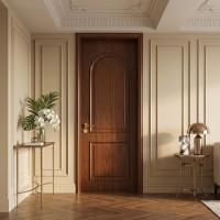 China Dark Brown Real Wood Doors Interior 2 Panel Solid Core Interior Doors Arched Raised Acoustic Swing Master Suite Office for sale