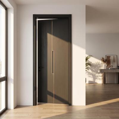 China Dark Tone Wood Slab Door Commercial Solid Core Wood Door Paint-Free Scratch-Resistant Luxury for sale