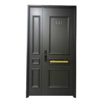 China Matte Black American Steel Doors Big Metal Door Weather-Resistant Smart Lock Panel Home for sale
