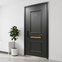 China Heavy-Duty Black Steel Entry Door Black Steel Frame Doors Moisture-Proof Smart Lock Mail Slot Plate for sale