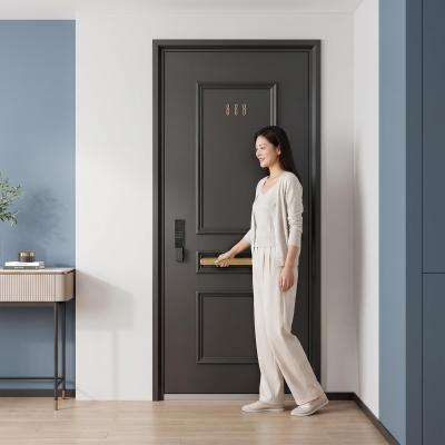 China Flush Handle Black Steel Exterior Door Commercial Exterior Steel Security Doors Smart Lock Ready Mail Slot Number Plate for sale