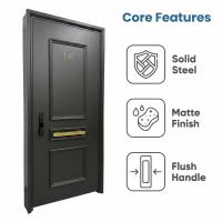 China Flush Handle Black Steel Exterior Door Commercial Exterior Steel Security Doors Smart Lock Ready Mail Slot Number Plate for sale