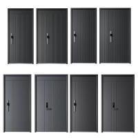 China Ribbed Grid Black Steel Front Door Commercial Metal Door Frame Smart Lock Matte Black Gray Double for sale