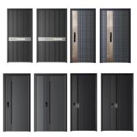 China Ribbed Grid Black Steel Front Door Commercial Metal Door Frame Smart Lock Matte Black Gray Double for sale