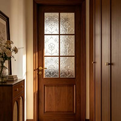 China Custom Solid Wood Interior Door with Decorative Glass Panel, Luxury Wooden French Door for Home Villa Bedroom Entry Door for sale