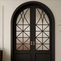 China French Style Arched Grid Glass Solid Wood Interior Door with Solid Wood Frame for Villa Hotel Hospital Dining Front for sale
