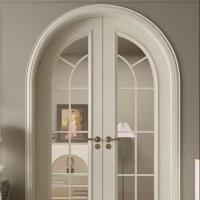 China French Style Arched Grid Glass Solid Wood Interior Door with Solid Wood Frame for Villa Hotel Hospital Dining Front for sale